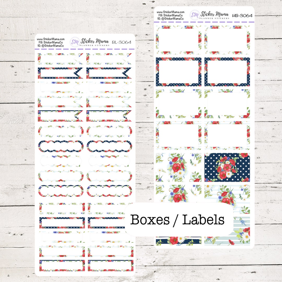 BL-3064 HB-3064 BASIC Label Stickers Poppies Half Boxes Planner ...