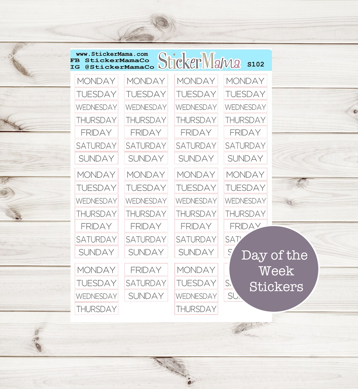 DAYS of the WEEK STICKERS S102 Days Week Sticker Day Function - Etsy