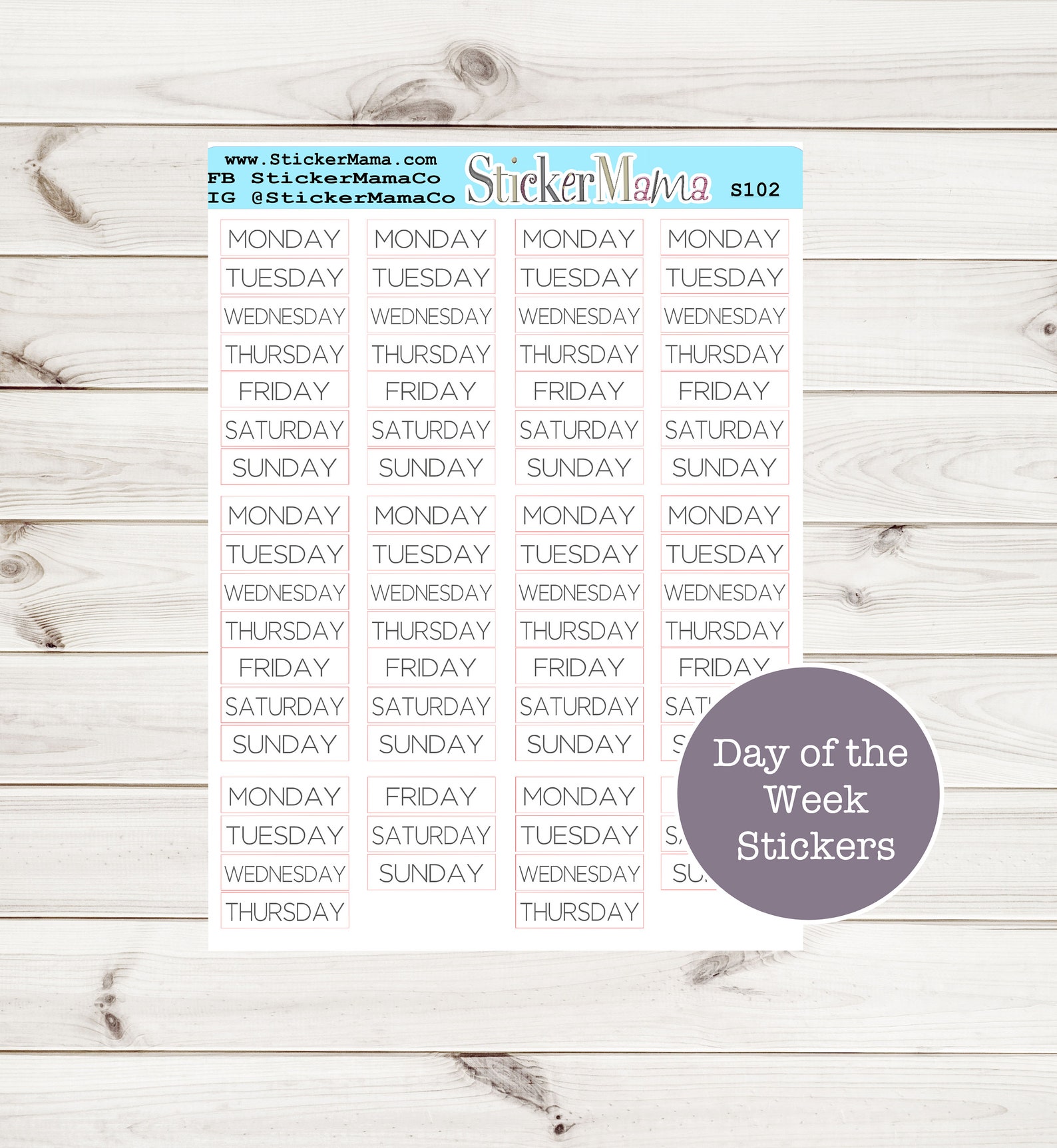 DAYS of the WEEK STICKERS S102 Days Week Sticker Day Function - Etsy