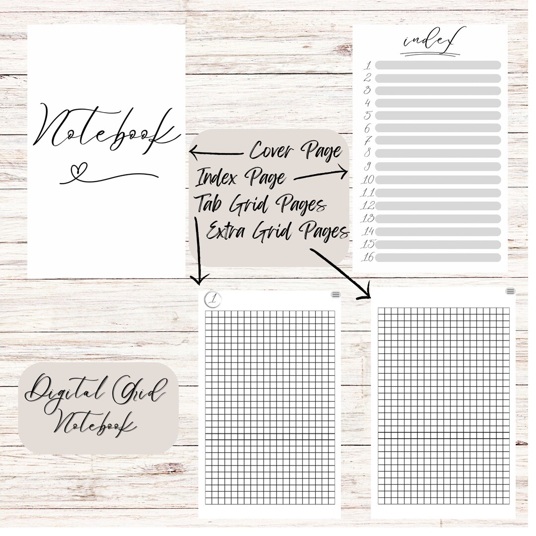 DIGITAL Square Grid NOTEBOOK Hyperlinked Notebook With Tabs Goodnotes ...