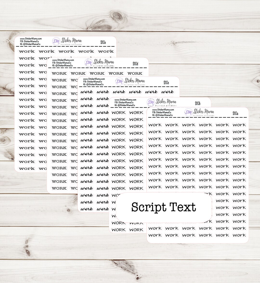 WORK SCRIPT PLANNER Stickers S110 Jenplans Script Font Planner Stickers ...