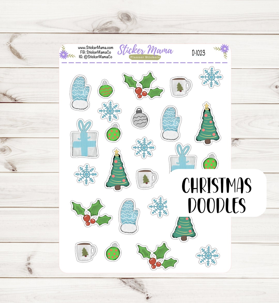 DECO-1023 || CHRISTMAS DOODLES Planner Stickers || Winter Stickers ...