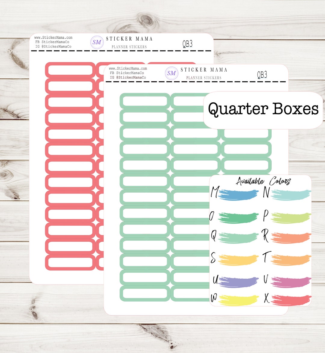 QUARTER BOX STICKERS .4" X 1.5" Quarter Box Labels Quarter Planner Box ...