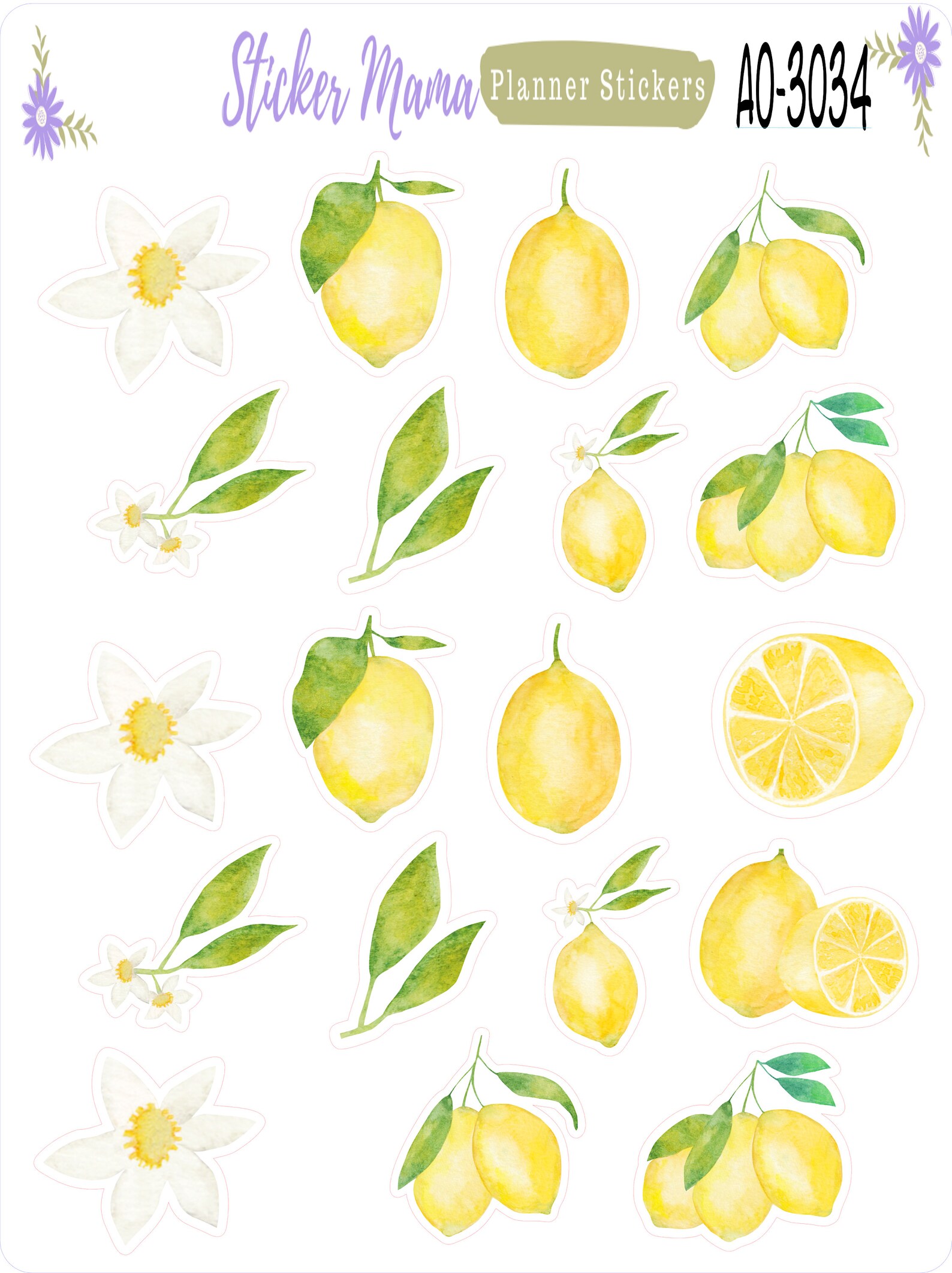 WK-3034 Watercolor Lemons Weekly Planner Kit Erin - Etsy