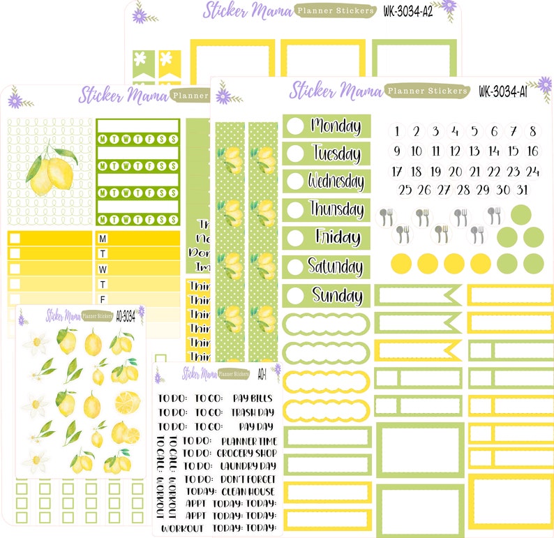 WK-3034 Watercolor Lemons Weekly Planner Kit Erin - Etsy