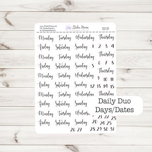 DAYS/DATES SCRIPT S111 Days of the Week Icons Dates Stickers Ec Days ...