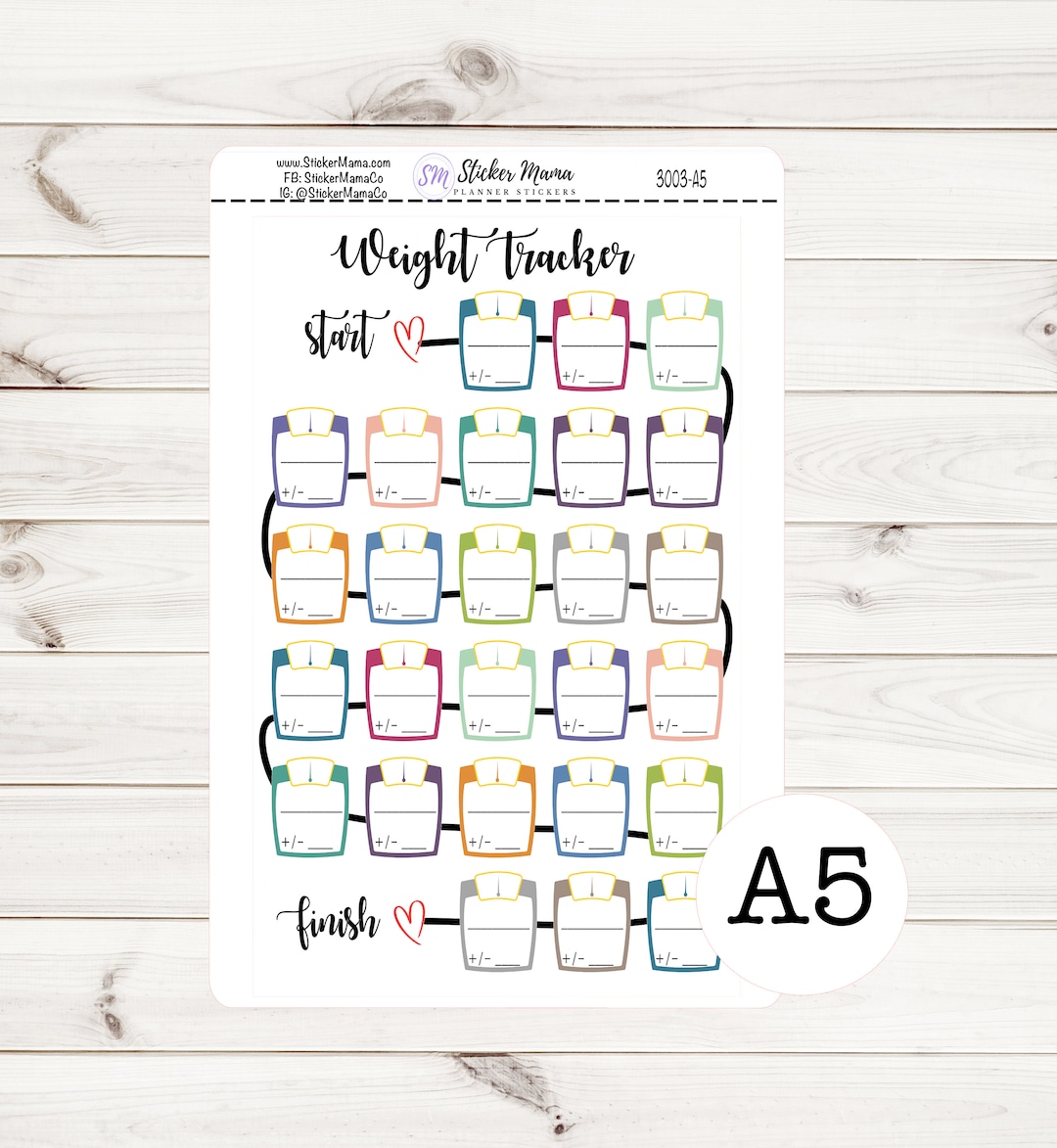 WEIGHT TRACKER NOTE 3003-A5 - Planner Stickers Weight Tracker Sticker ...