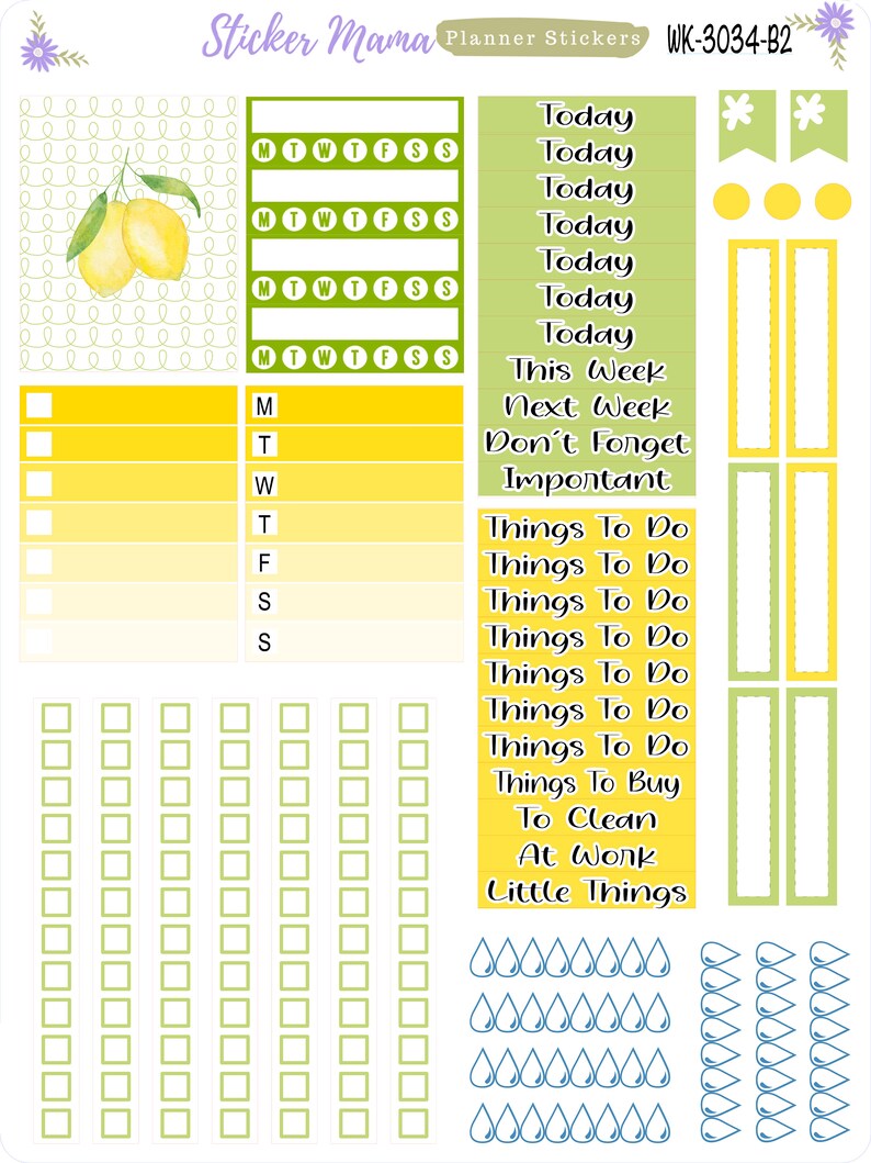 WK-3034 Watercolor Lemons Weekly Planner Kit Erin - Etsy