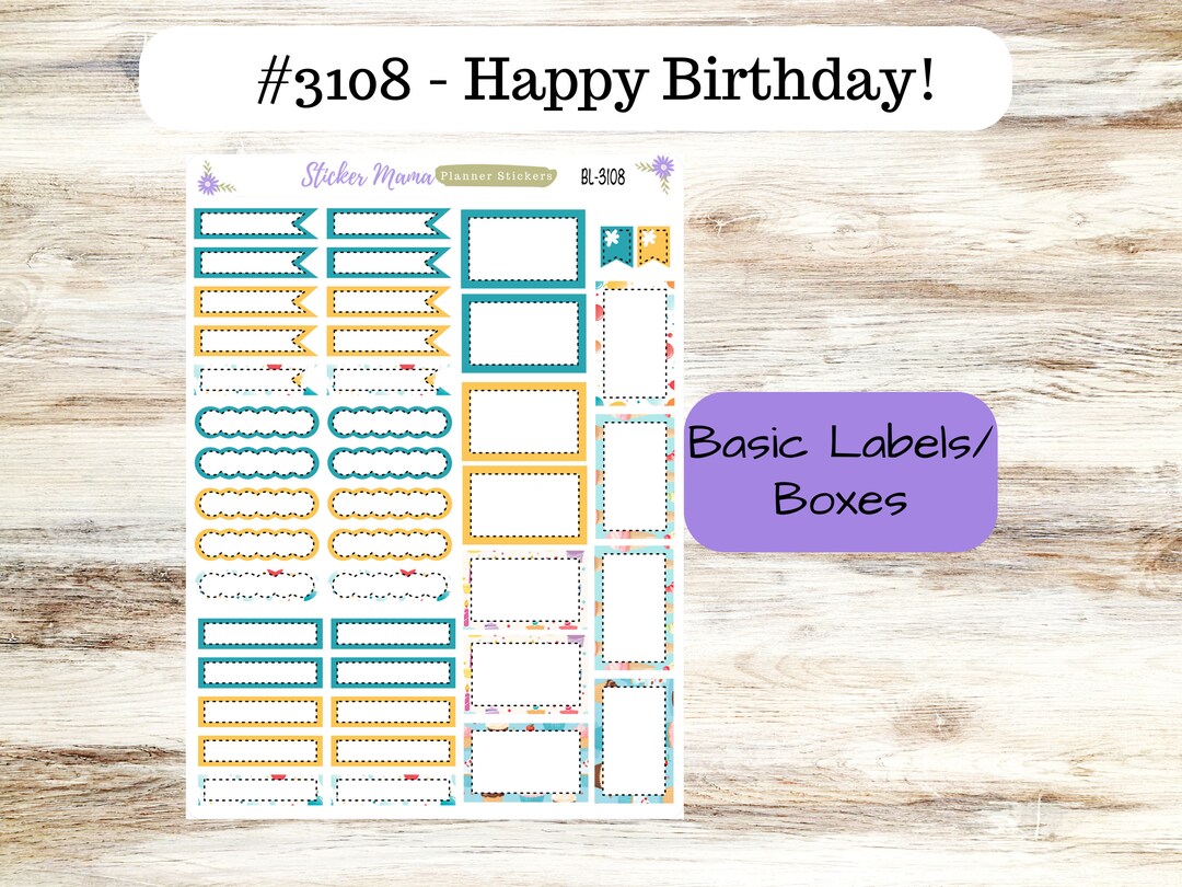 BL-3108 Happy Birthday Basic Label Stickers Half Boxes Planner Stickers ...