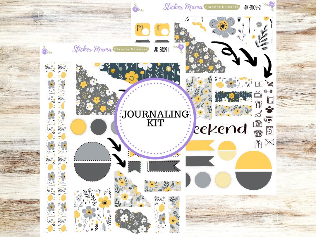 JOURNALING KIT || #3109 || Grey and Yellow Floral || Journal Planner ...