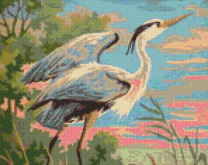 1950s Egrets Mid Century Cross Stitch Pattern PDF - EASY Chart With One ...