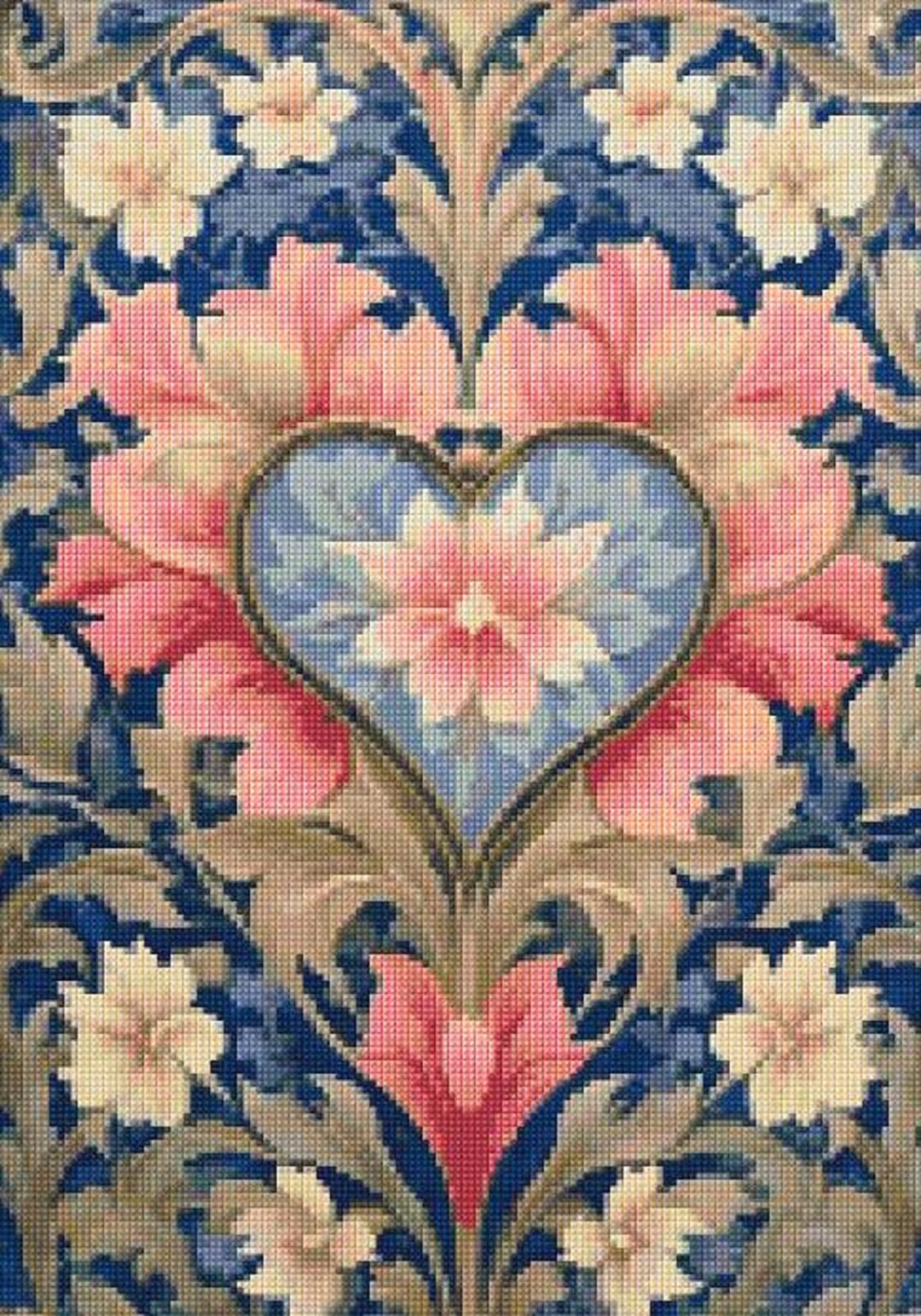 Vintage William Morris Floral Heart Cross Stitch PDF Pattern PLUS ...