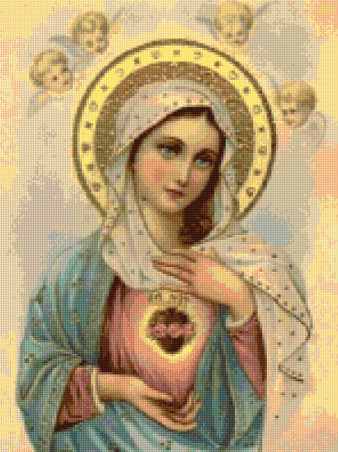 Antique Virgin Mary Sacred Heart Cross Stitch Pattern PDF - Instant ...