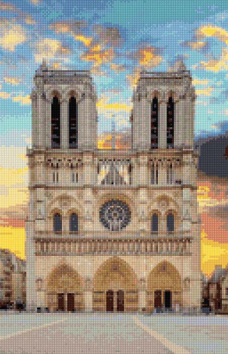 Notre Dame Cathedral Sunset Cross Stitch Pattern PDF - Instant Download ...