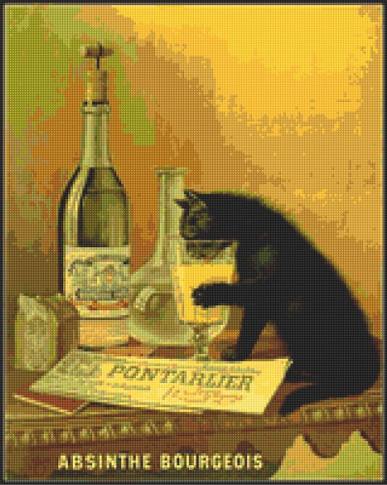 Victorian Absinthe Bourgeois Cat Cross Stitch Pattern - PDF - Instant ...