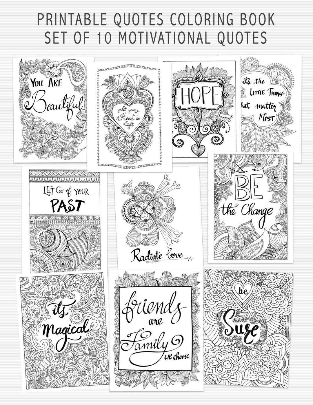 SALE! Printable Quote Coloring Book, Self Help Adult Coloring Book, 10 ...