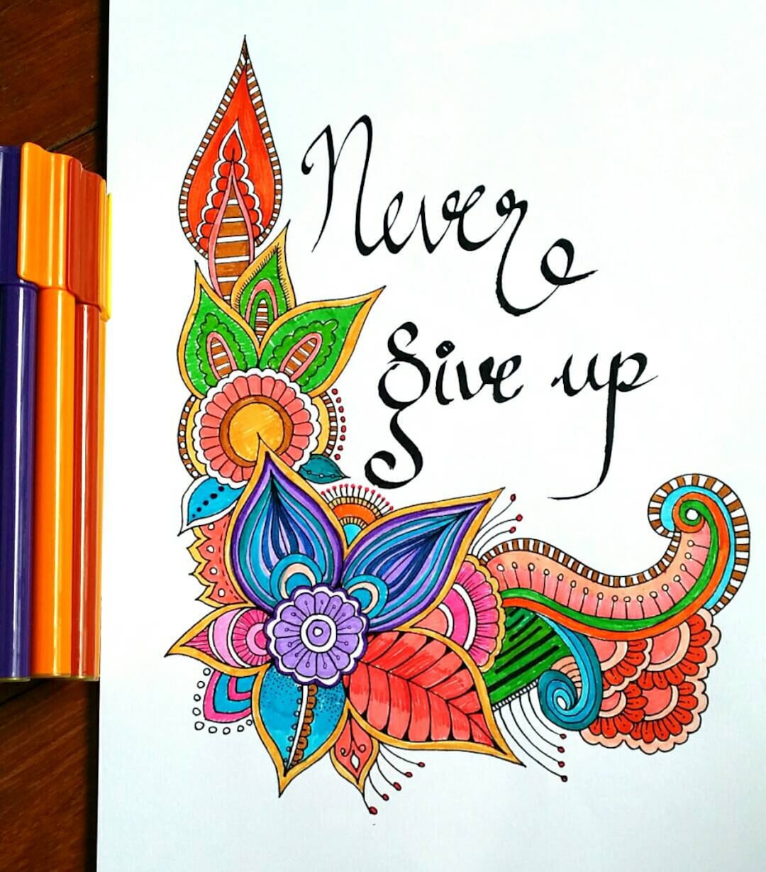 Never Give Up, Instant PDF Download, Print, Color, Frame, Gift ...