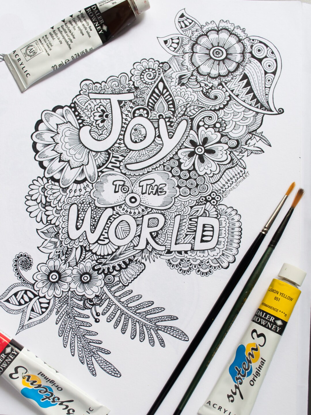 Joy to the World, Printable Adult Coloring Page, Zentangle, Christmas ...