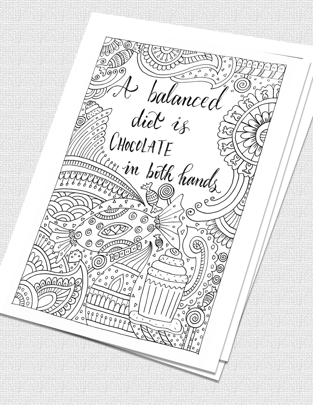 Chocolate Quote Zentangle Coloring Page, Relaxation Art (digital ...