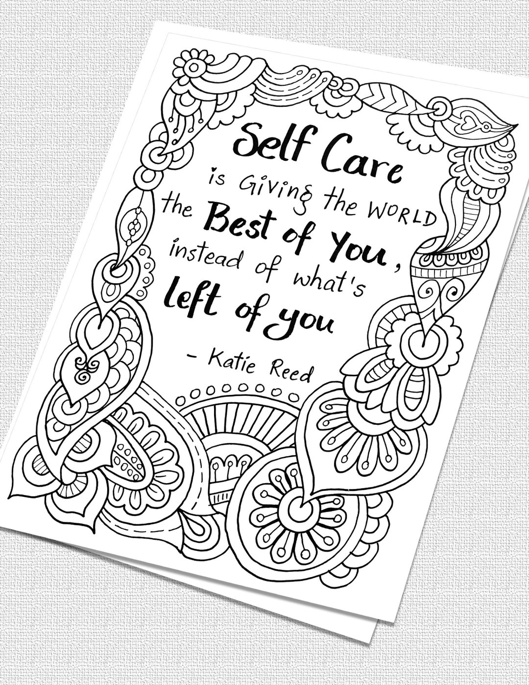 Self Care Quotes Coloring Sheet, Instant Download, Printable Zentangle ...