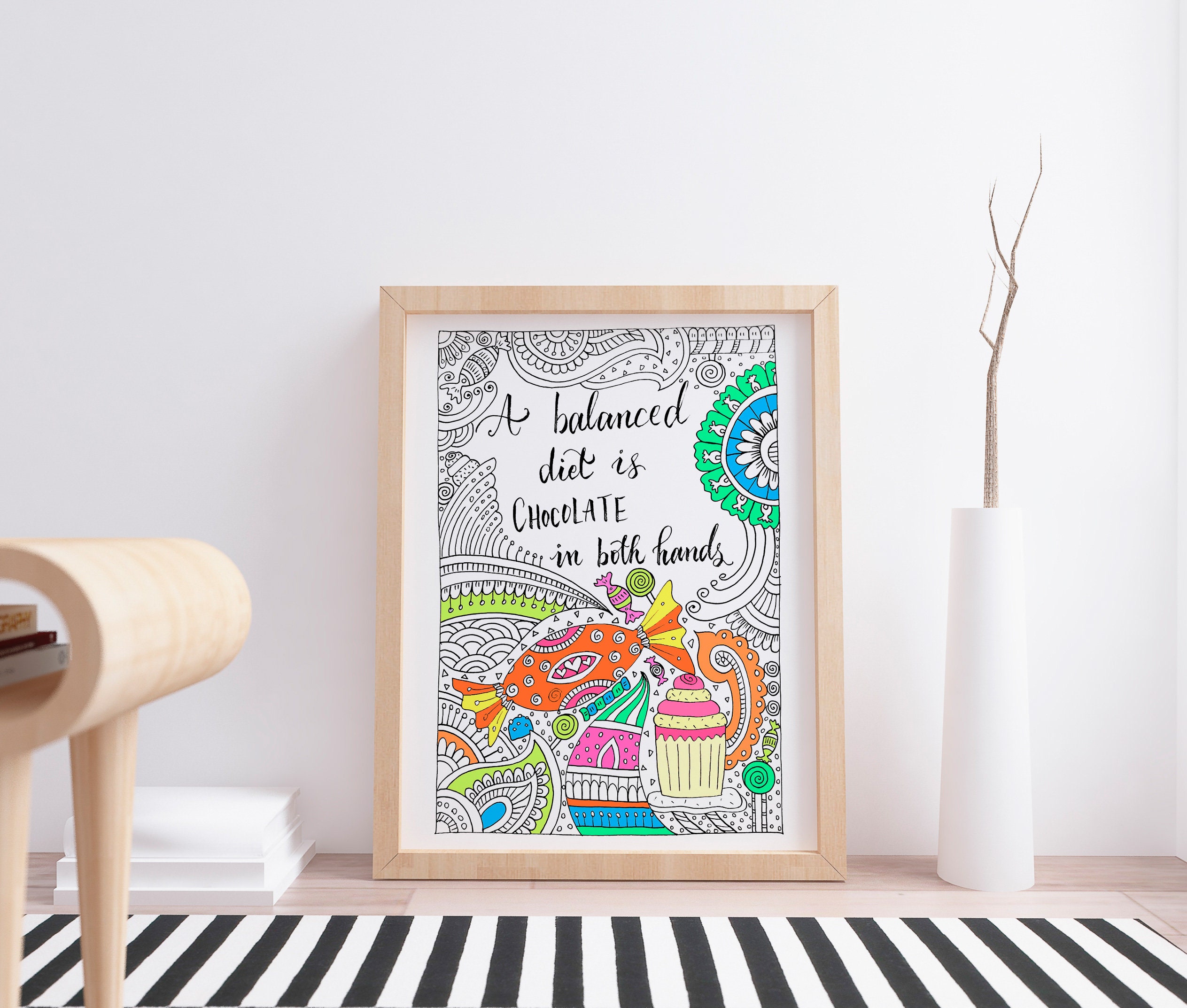 Chocolate Quote Zentangle Coloring Page, Relaxation Art (digital ...