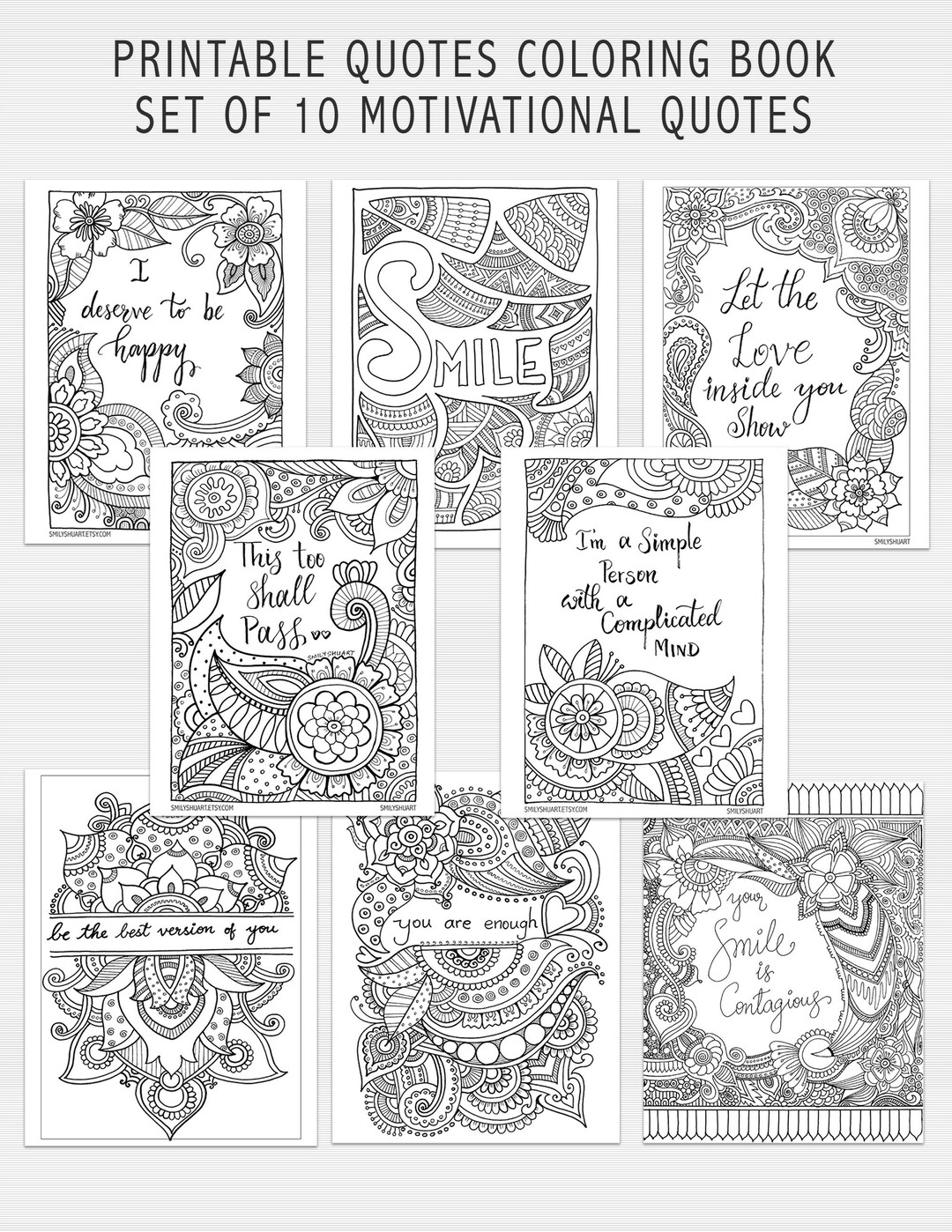 SALE! Printable Quotes Coloring Book, Self Help Adult Coloring Book, 8 ...