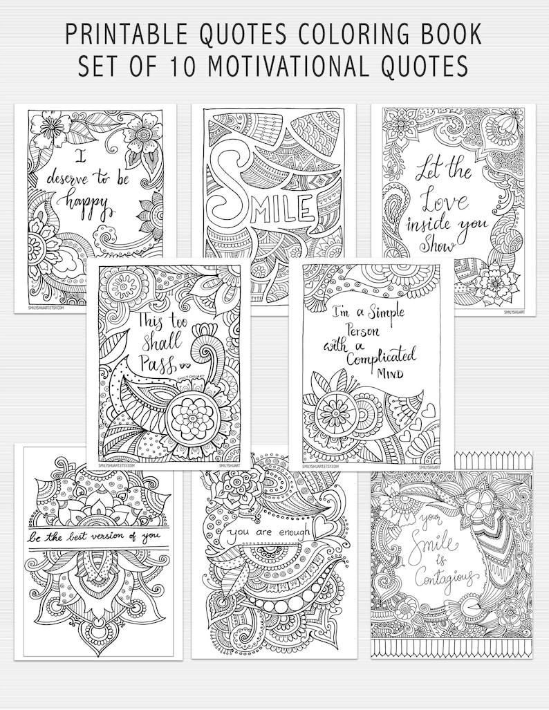 SALE! Printable Quotes Coloring Book, Self Help Adult Coloring Book, 8 ...