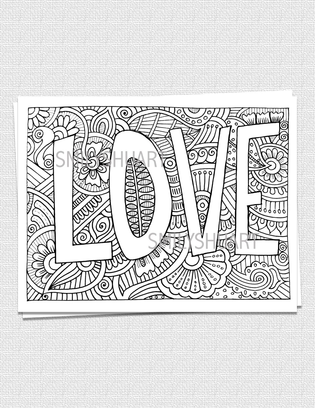 LOVE Zentangle Coloring Card, Valentine's Day Gift (digital Download ...