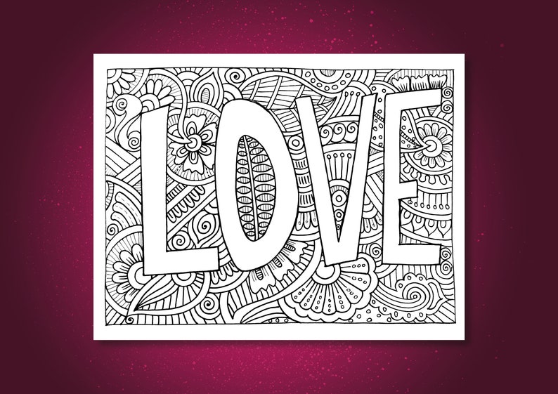 LOVE Zentangle Coloring Card, Valentine's Day Gift (digital Download ...