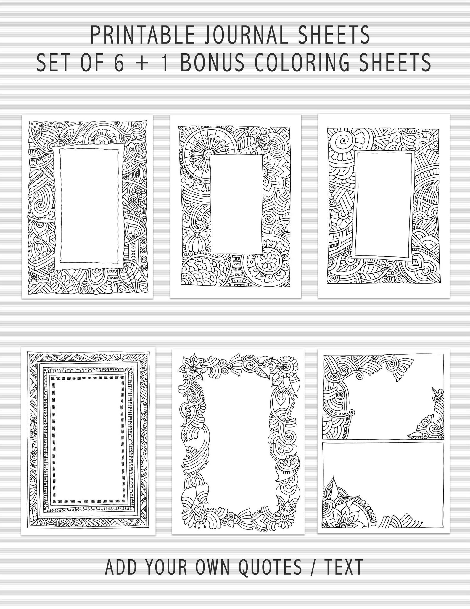 SALE! Printable Page Borders, Coloring Journal Inserts, Downloadable ...