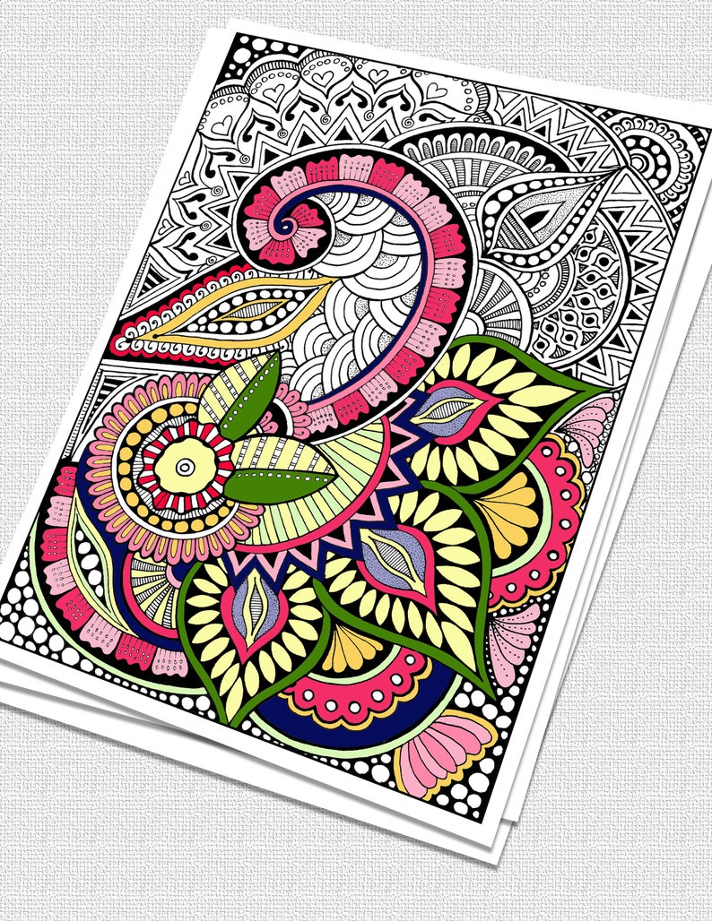 Printable Paisley Coloring Page, DIY Zentangle Book Cover, Digital ...