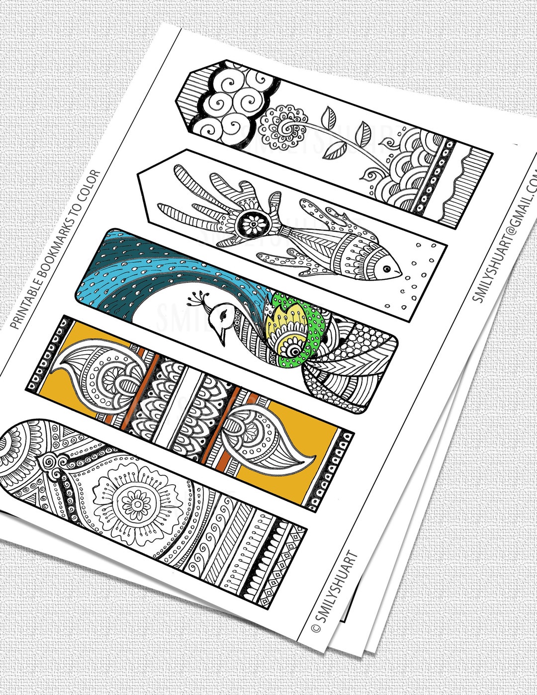 Set of 5 Printable Coloring Bookmarks for Adults, PDF Download, Print ...