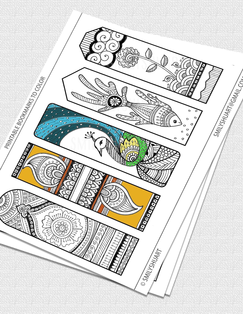 Set of 5 Printable Coloring Bookmarks for Adults, PDF Download, Print ...