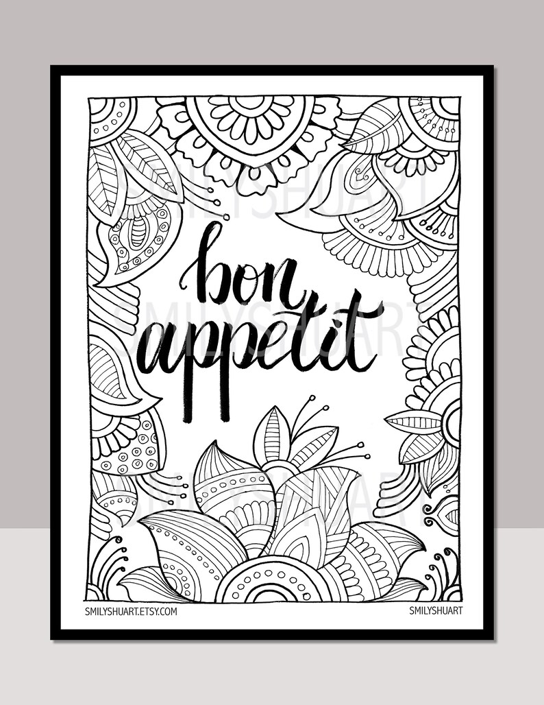 Bon Appetit, Instant Download, Printable Motivational Quotes, Zentangle ...