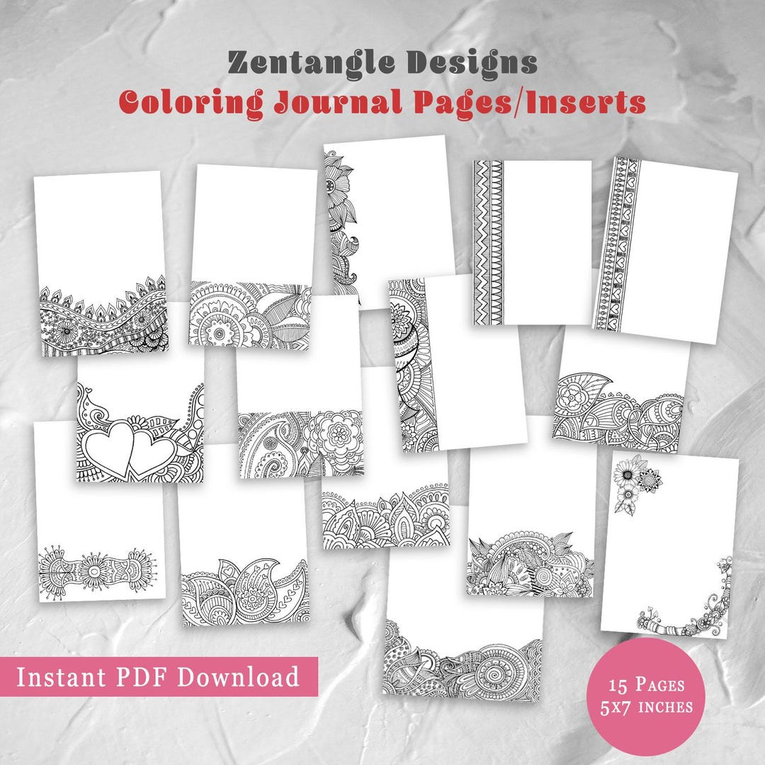 Printable Journal Pages, Zentangle Coloring Journal Inserts, PDF ...