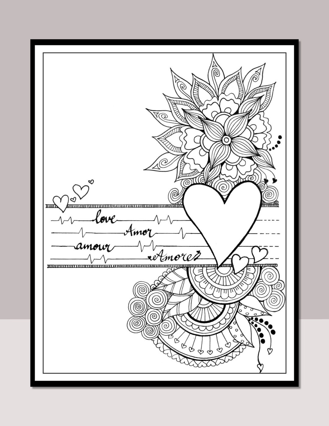 Love Amor Amore Amour kaarten, afdrukbare Valentijnsdag kleurkaarten ...