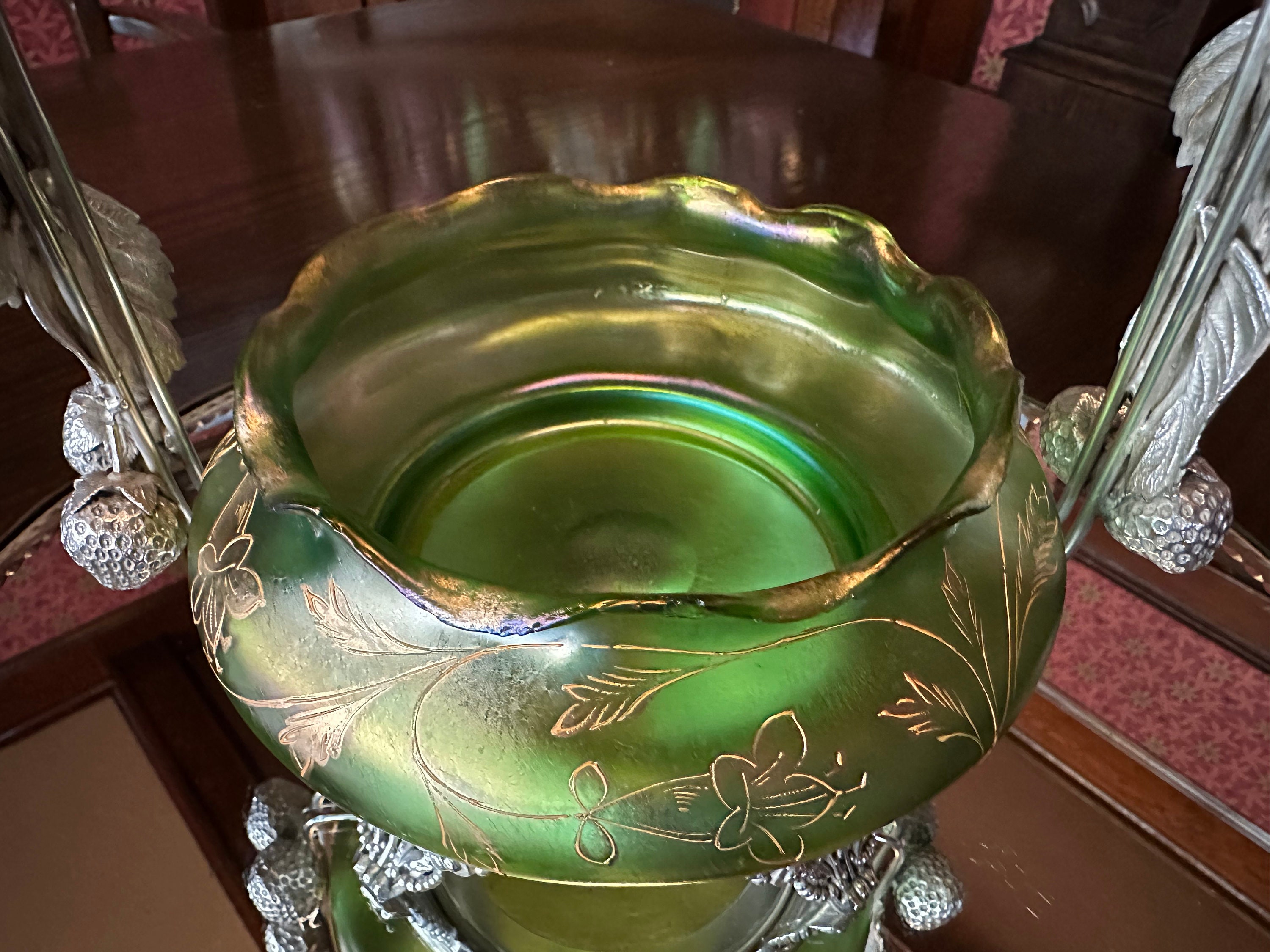 SPECTACULAR LOETZ VICTORIAN Brides Basket Art Glass Bowl in Fabulous S ...