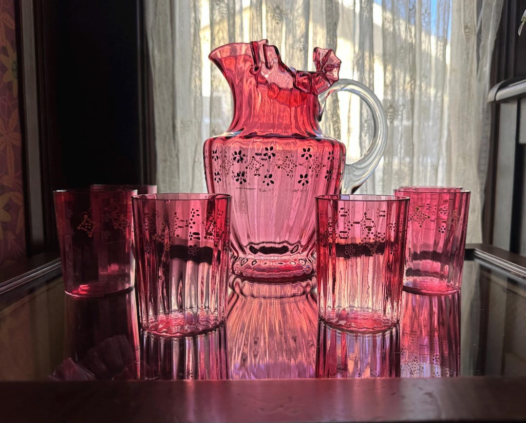 LAVISH VICTORIAN CRANBERRY Art Glass Lemonade Set Hand Enamelled - Etsy