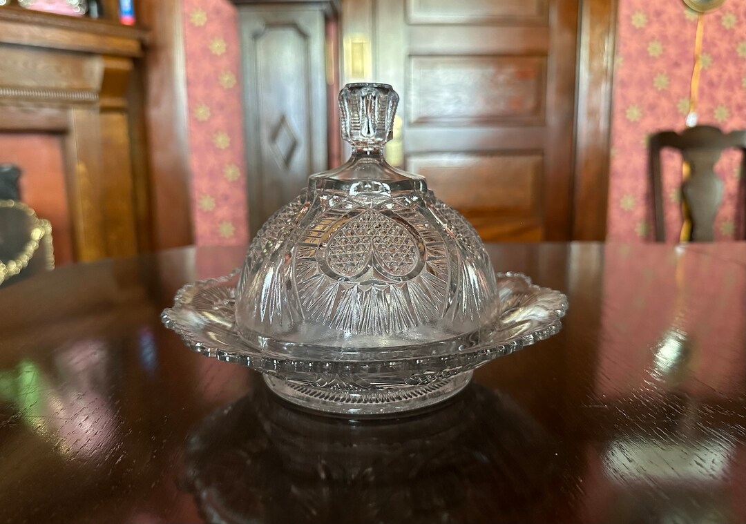 RAREST RAYED HEART Glorious No. 0275 Dominion Glass Covered Butter E.A ...