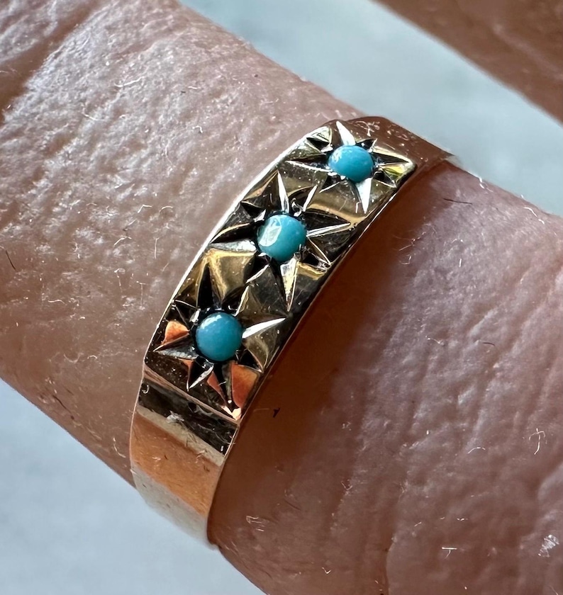 GORGEOUS VICTORIAN GYPSY Ring 10K Yellow Gold and Turquoise Pastes ...