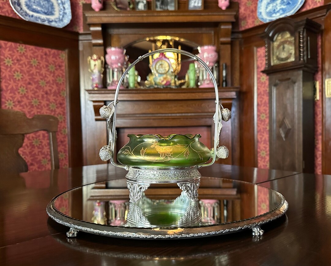 SPECTACULAR LOETZ VICTORIAN Brides Basket Art Glass Bowl in Fabulous S ...