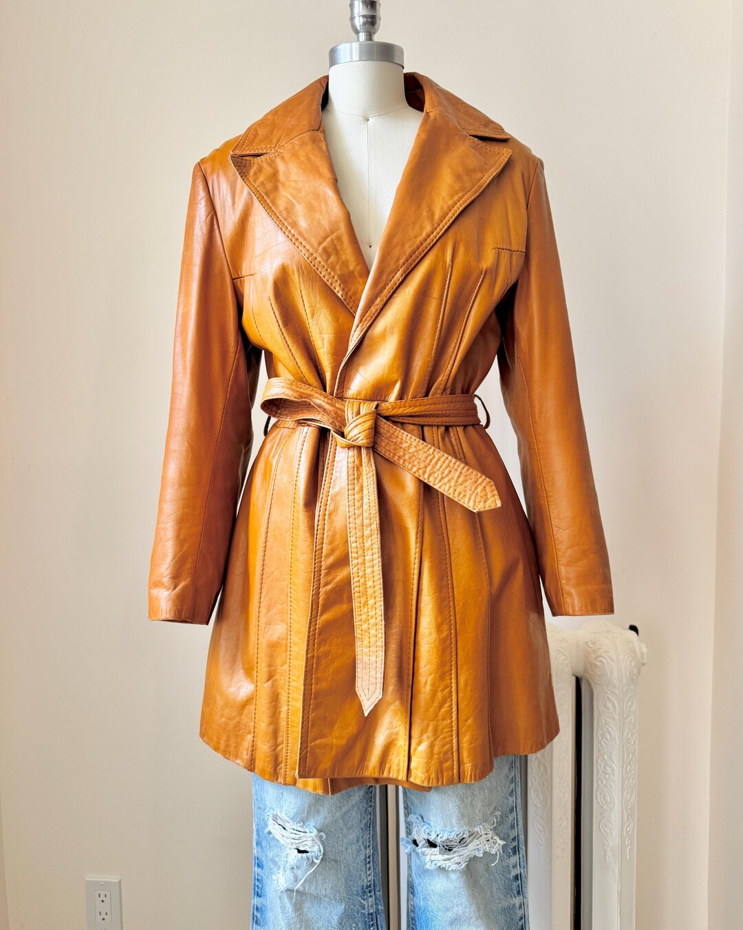 Vintage 1970s Tan Leather Wrap Jacket SUBURBAN HERITAGE With Waist Belt ...