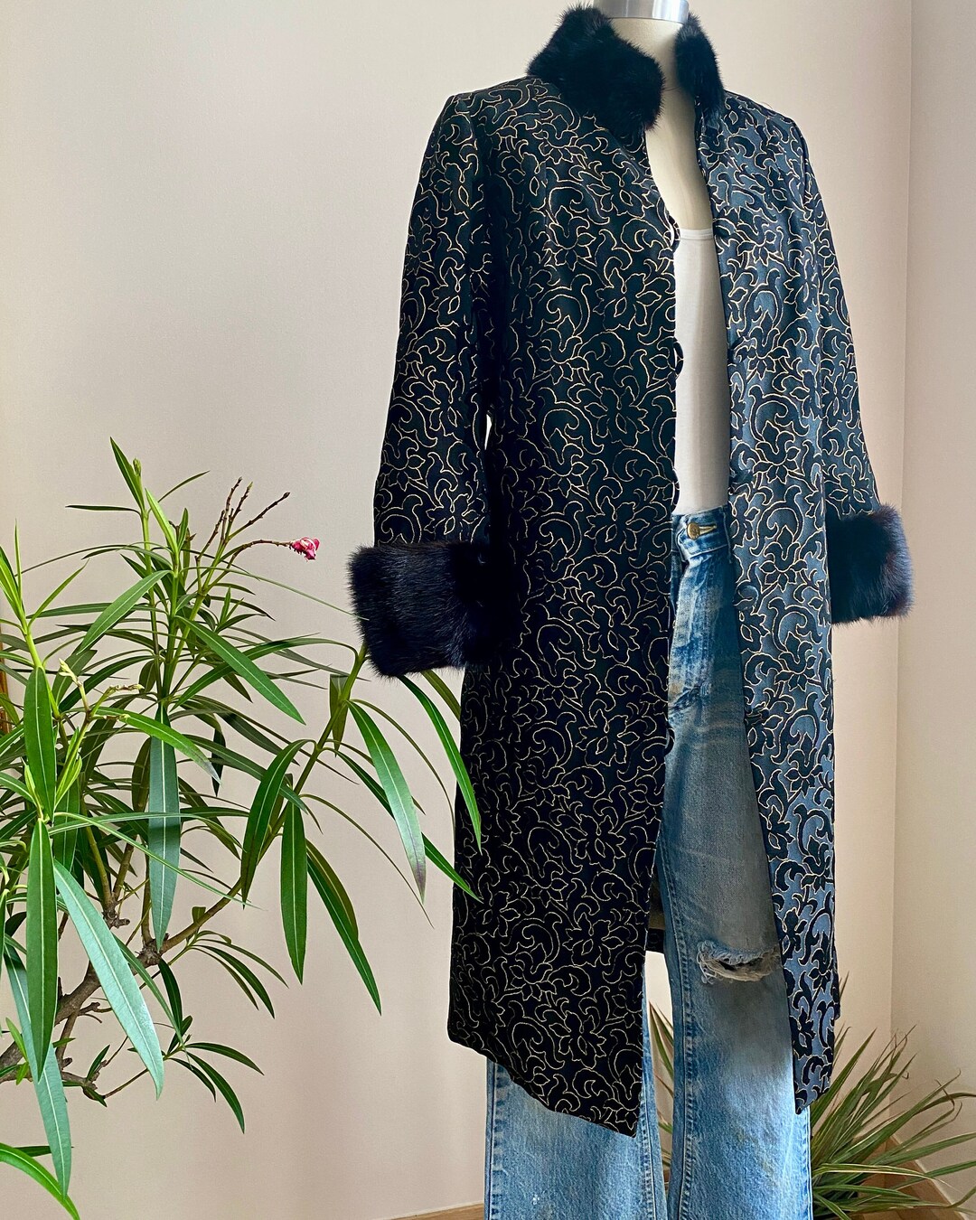 Vintage 1960s Black and Gold Floral Brocade Evening Coat With - Etsy