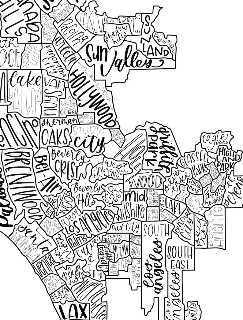 Los Angeles Neighborhood Map | Digital Download - Etsy