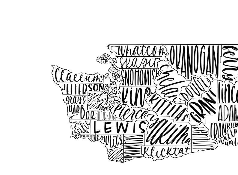 Washington State Map | Digital Download - Etsy