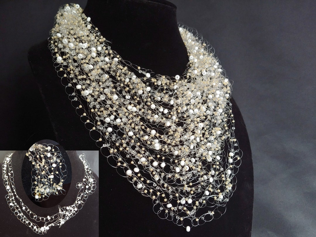 Glass floating Seed Beads BRIDAL Air Necklace and 3-strand Necklace/9 ...