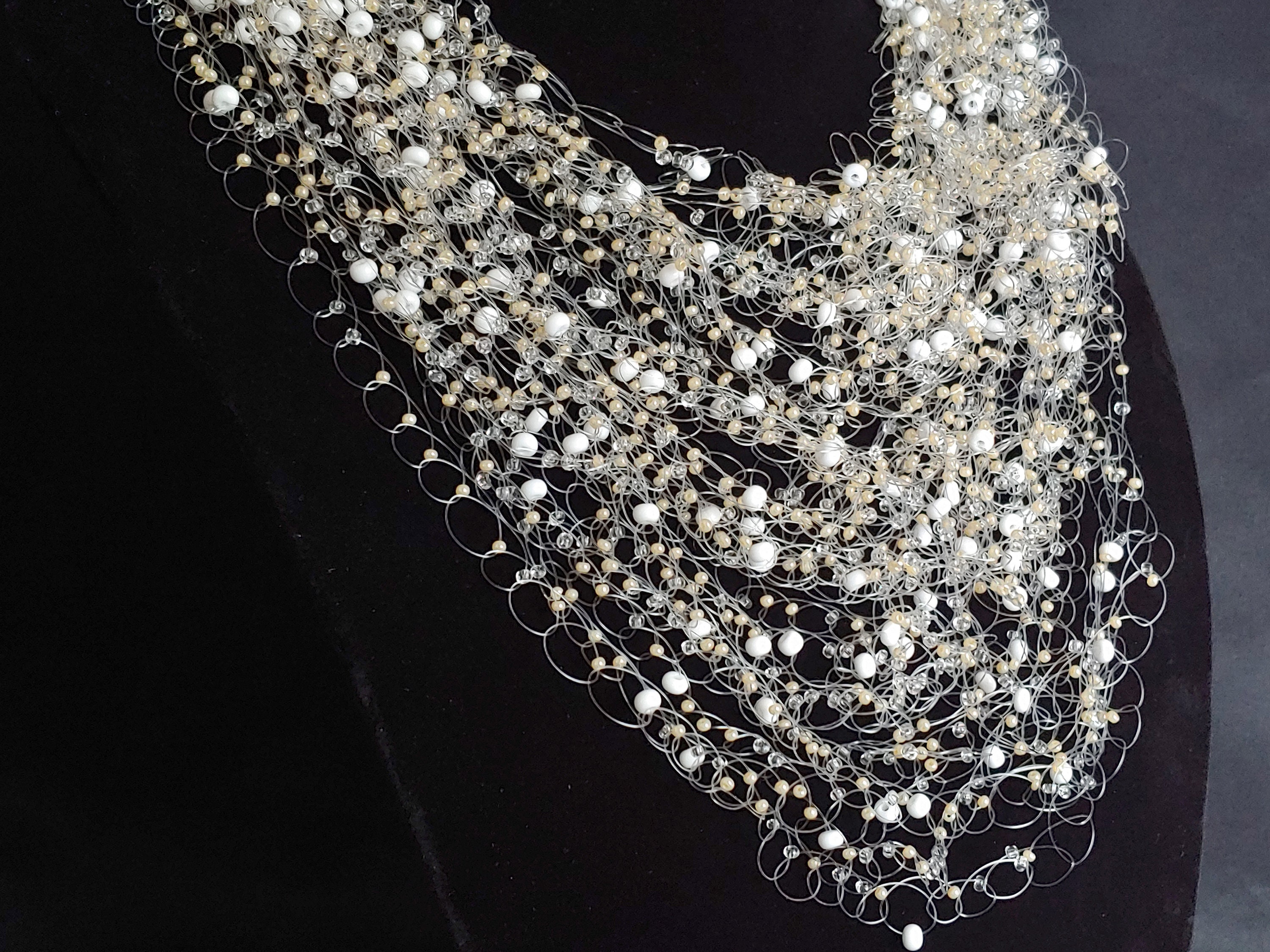 Glass floating Seed Beads BRIDAL Air Necklace and 3-strand Necklace/9 ...