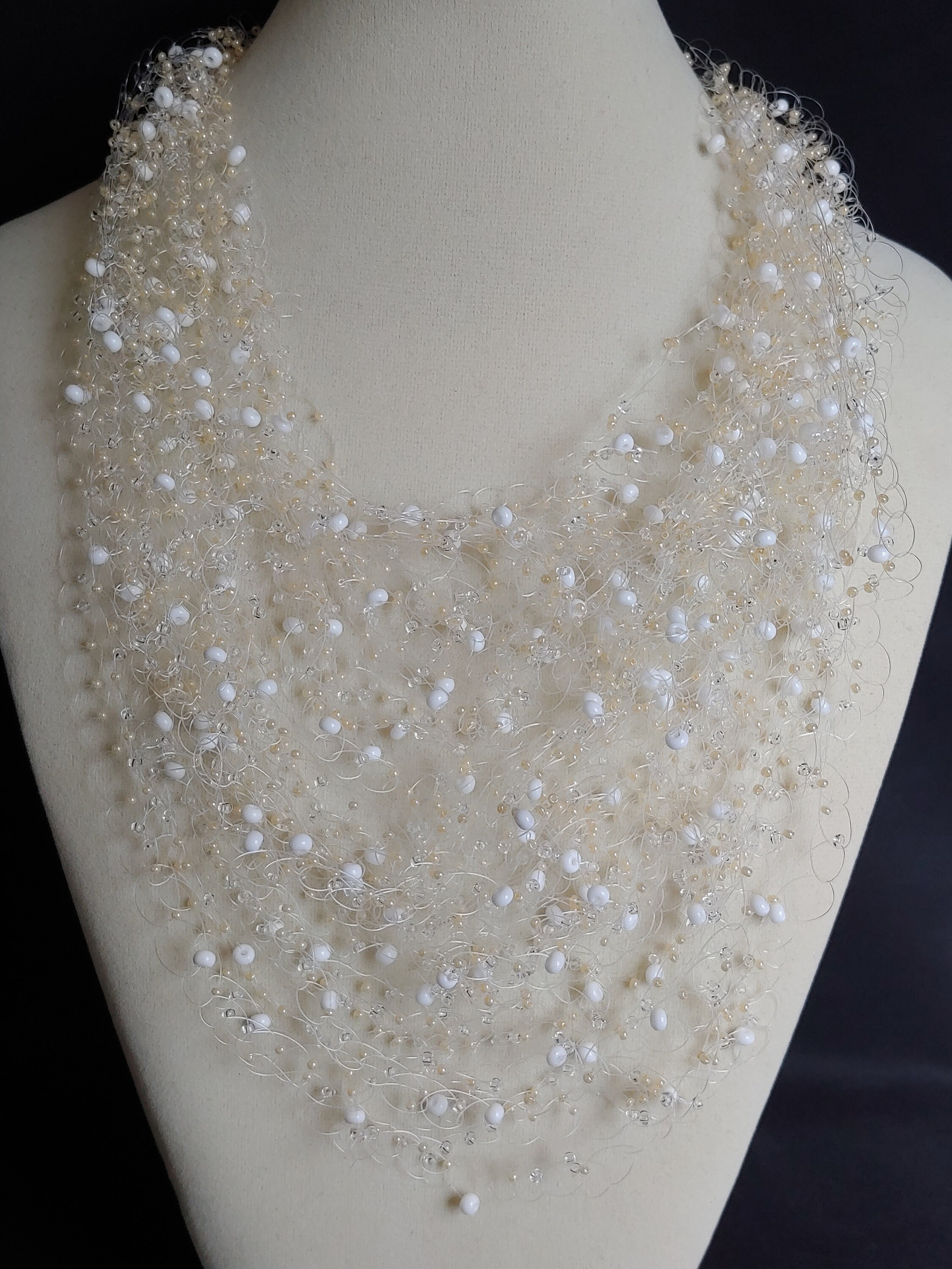 Glass floating Seed Beads BRIDAL Air Necklace and 3-strand Necklace/9 ...