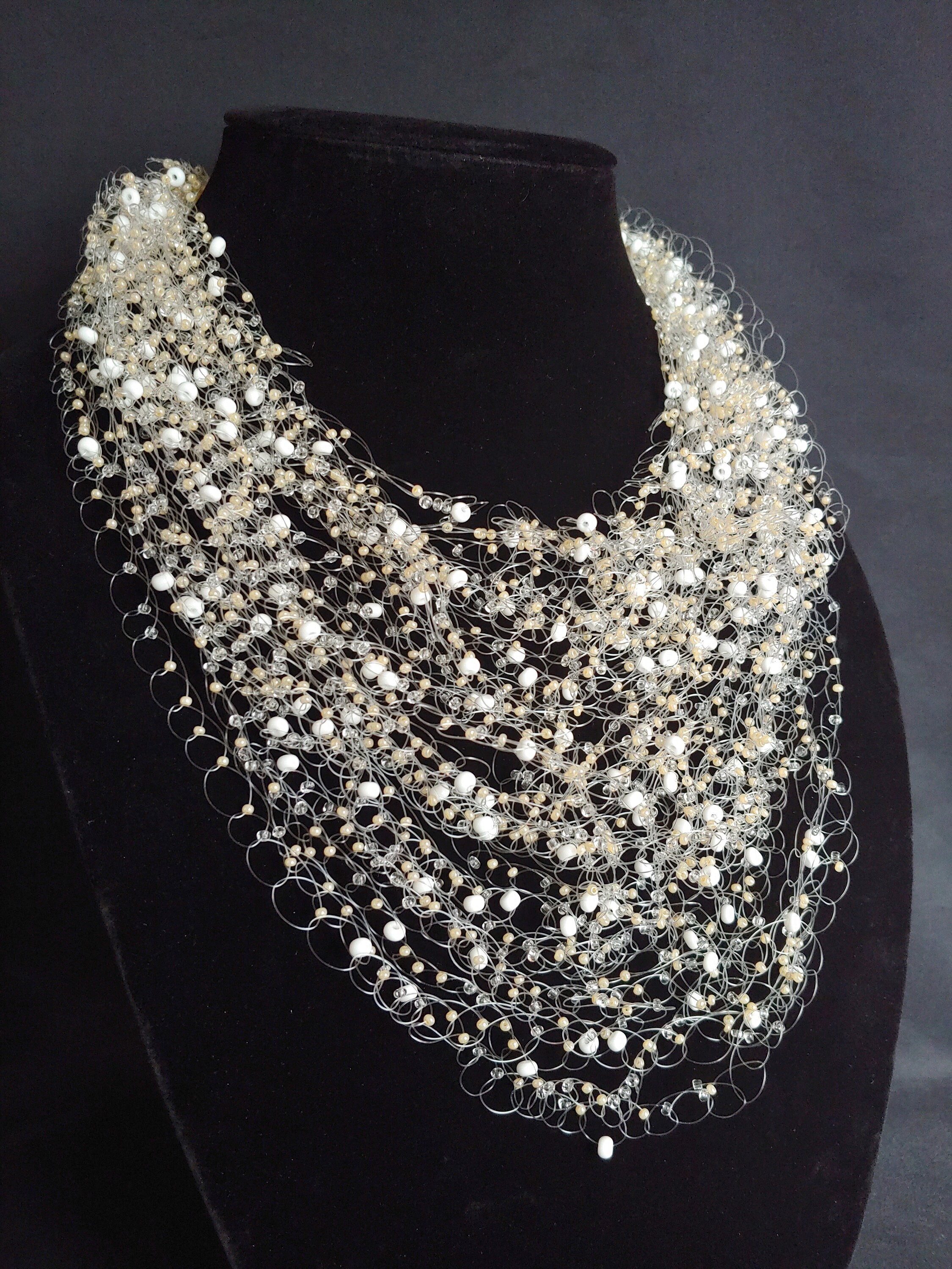 Glass floating Seed Beads BRIDAL Air Necklace and 3-strand Necklace/9 ...