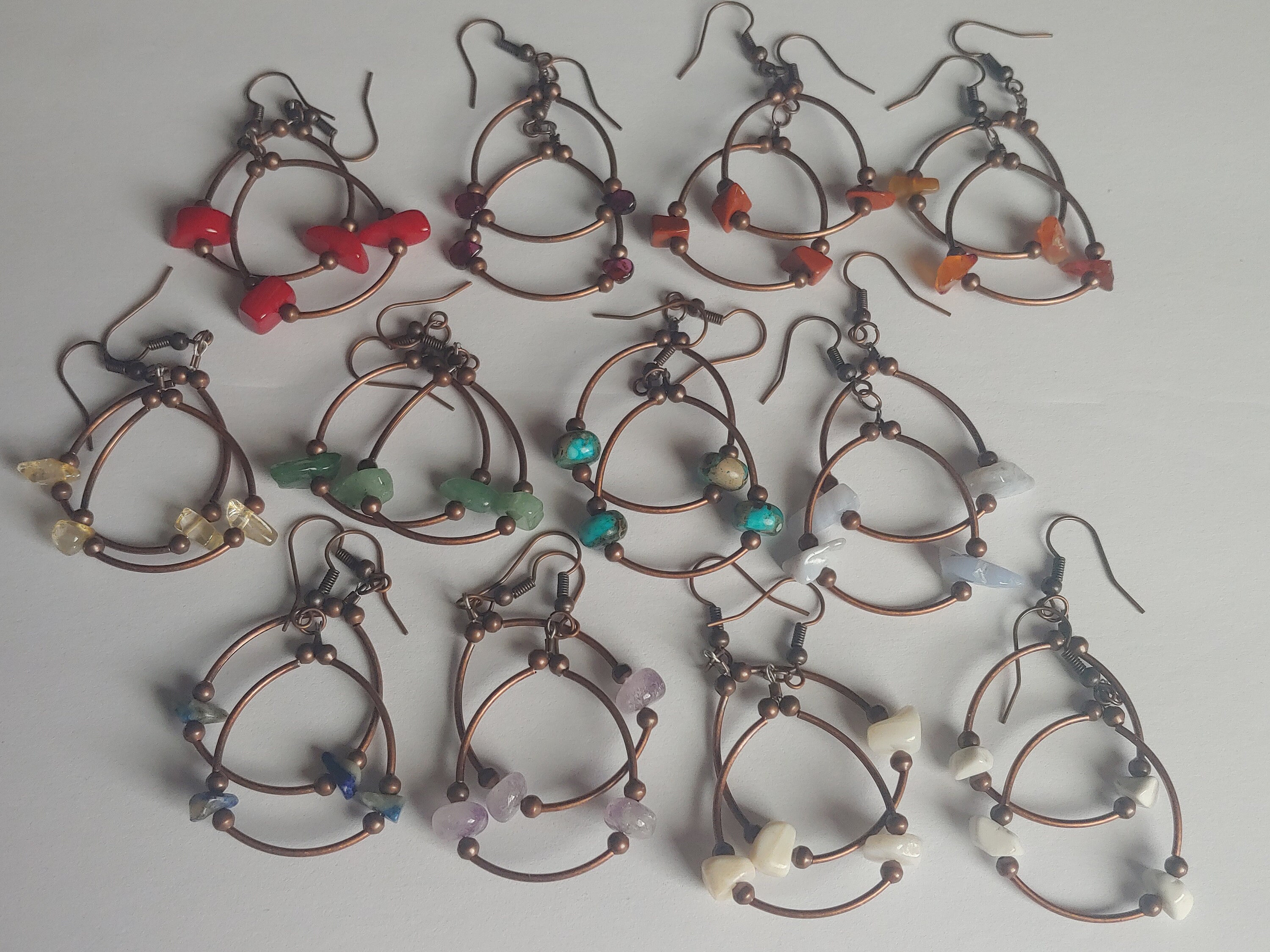 Gemstone and Antique Copper Curved Tubes Triangular Hoop Earrings - Etsy